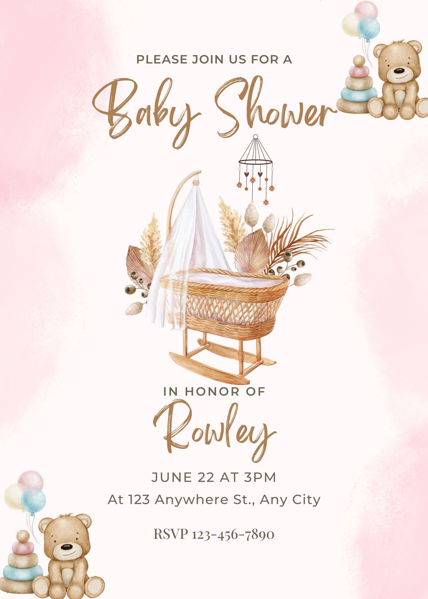Watercolor Baby Shower Invitation Printable | Editable 5x7 PDF Invite ...