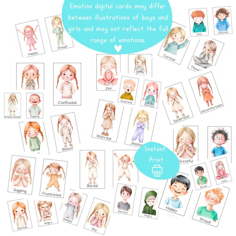 Feelings & Emotions Flashcards for Kids • Printable PDF • Preschool ...