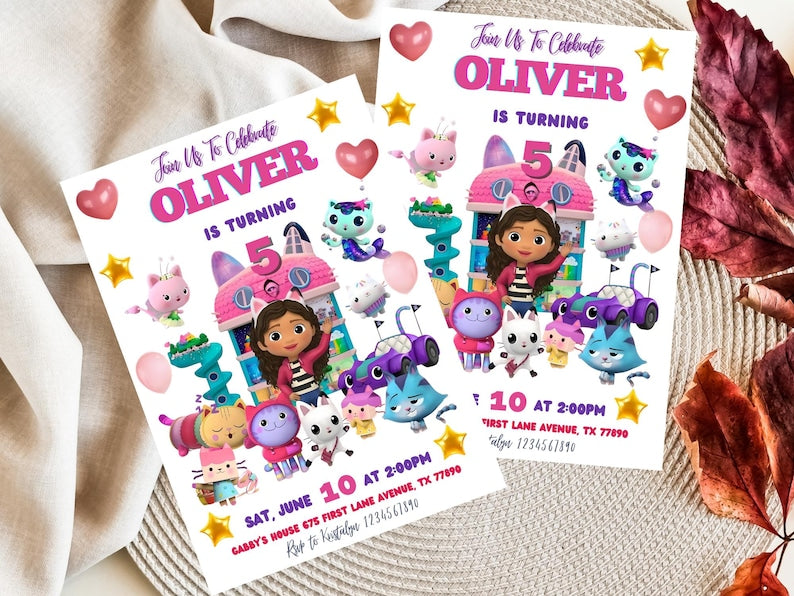 Editable Gabby's Dollhouse 5x7 Birthday Invitation Template - Canva ...