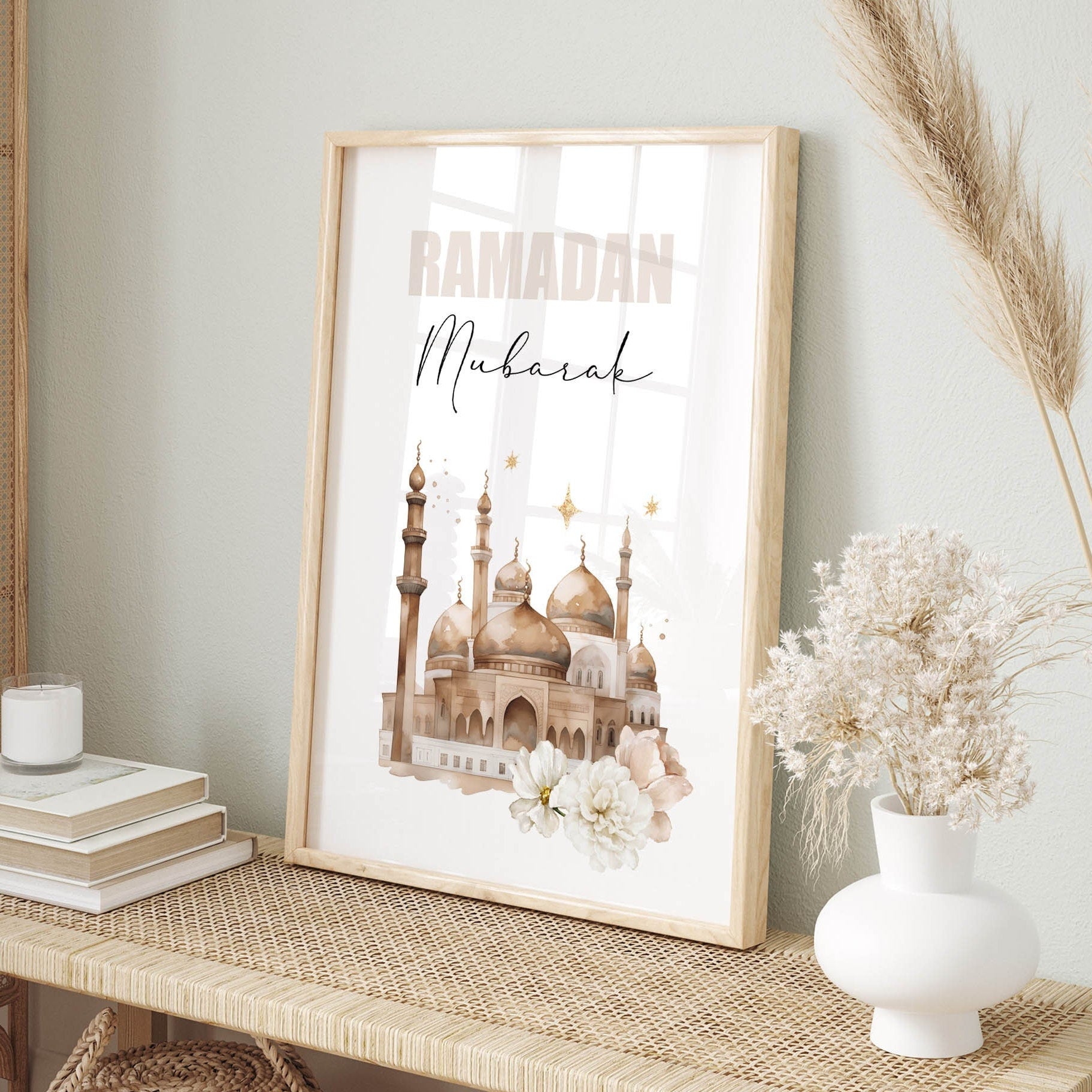 Ramadan Mubarak Printable Wall Art Poster — Beige Mosque JPG – Crafty Temps