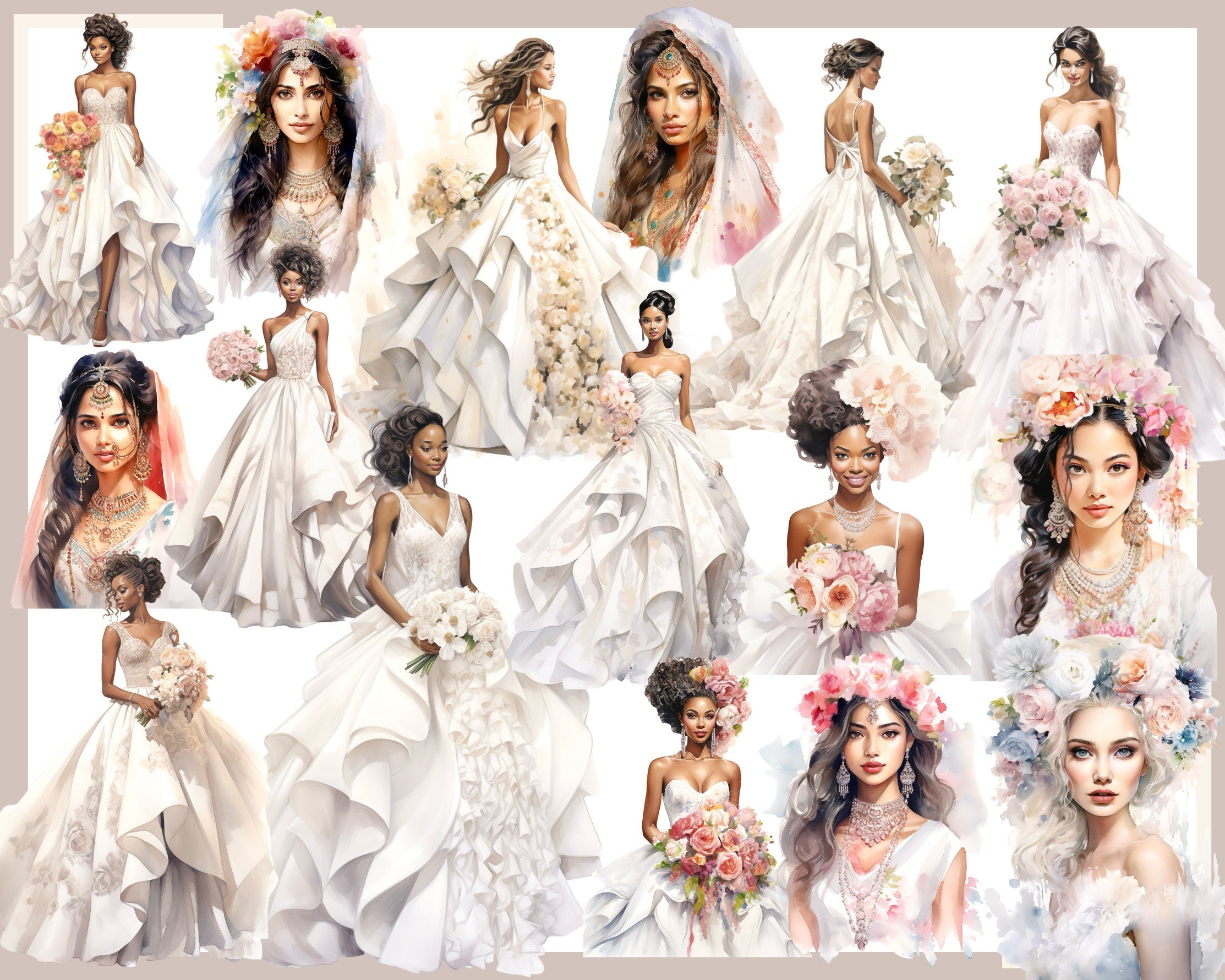 Watercolor Wedding Clip Art PNG Bundle - Bride Groom Digital Download ...