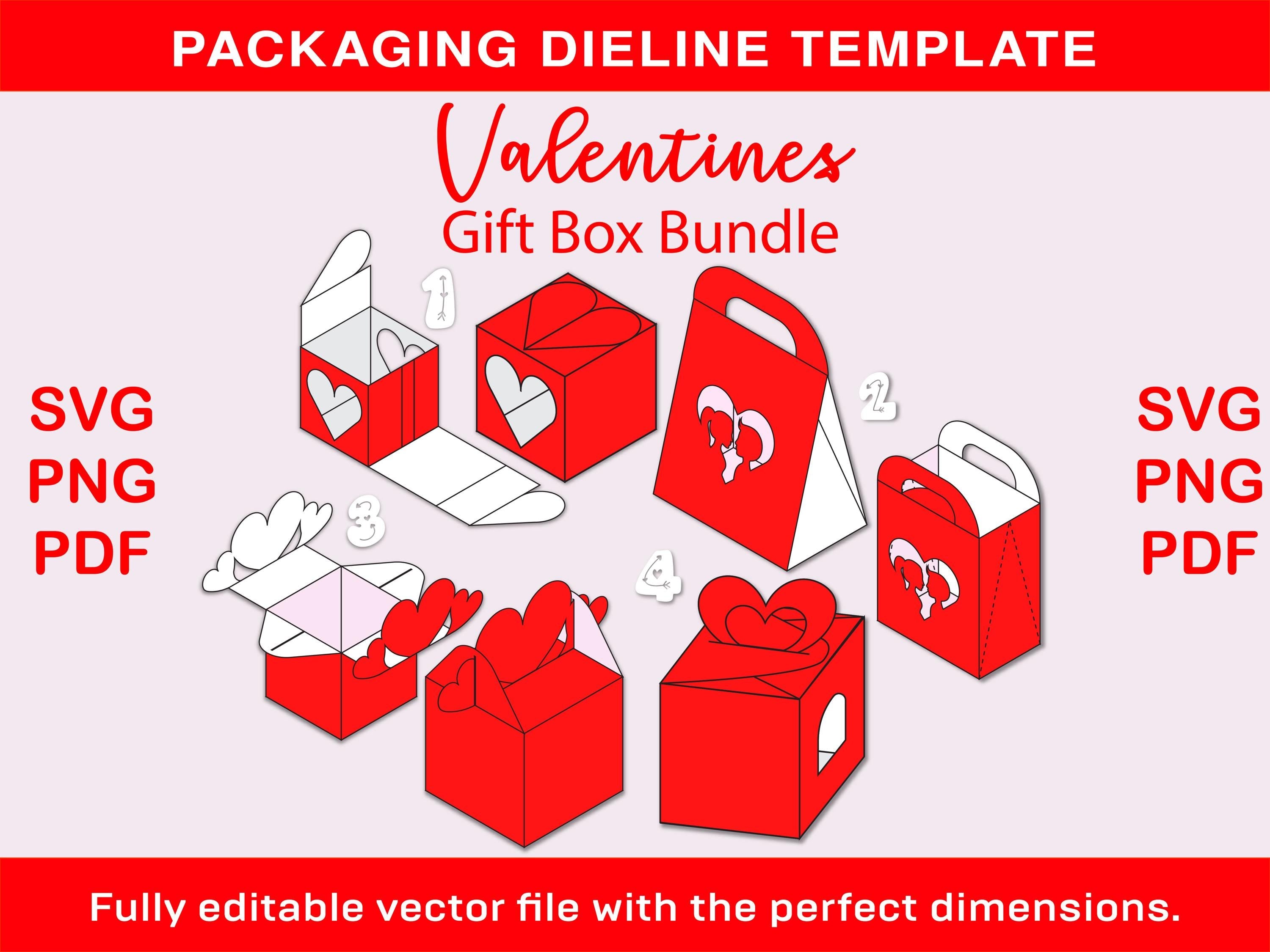Heart Gift Box SVG Bundle — 3 Size Valentine Templates (SVG, PNG, PDF ...