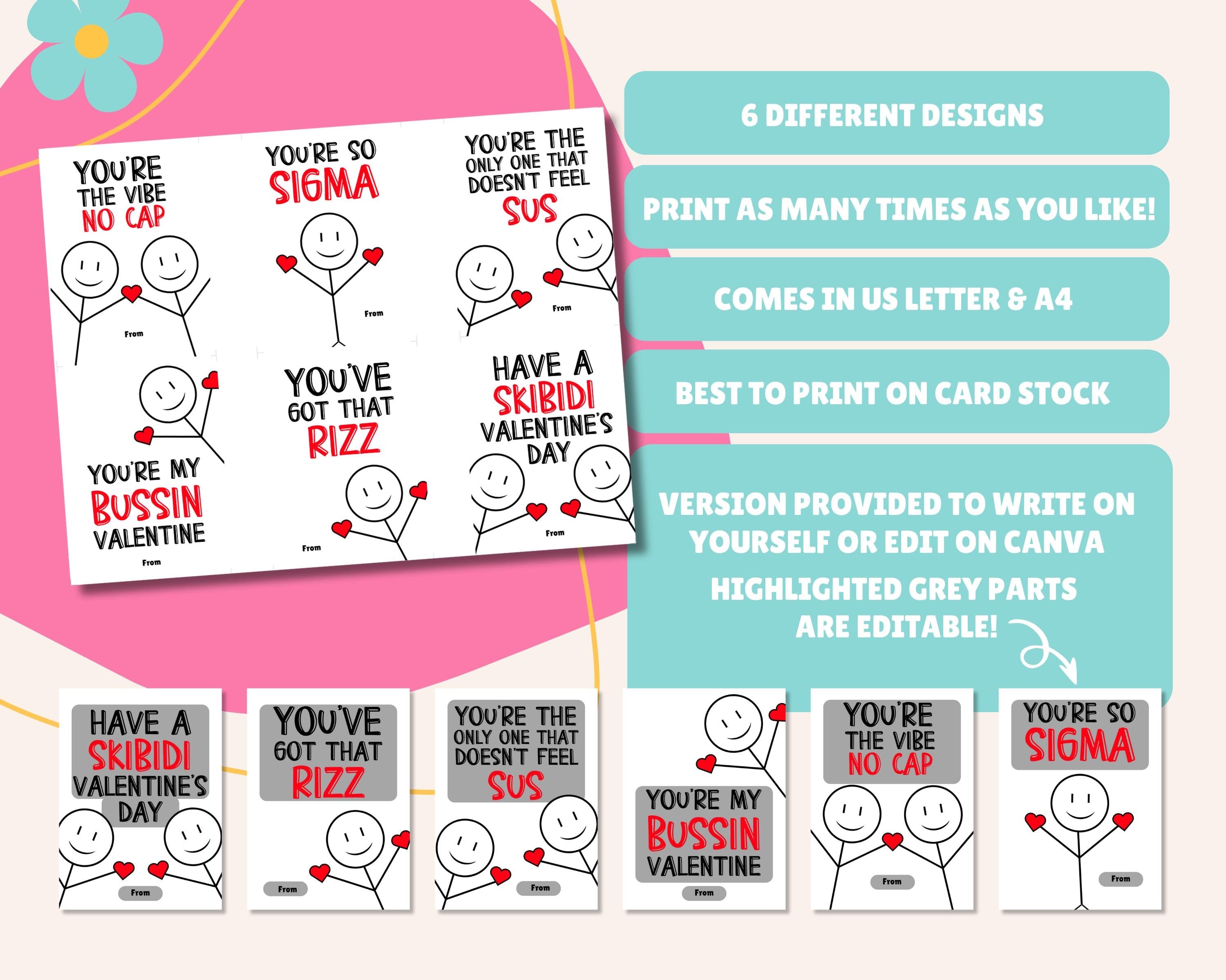 Editable Slang Valentine's Day Cards - Printable Canva Templates (A4 ...