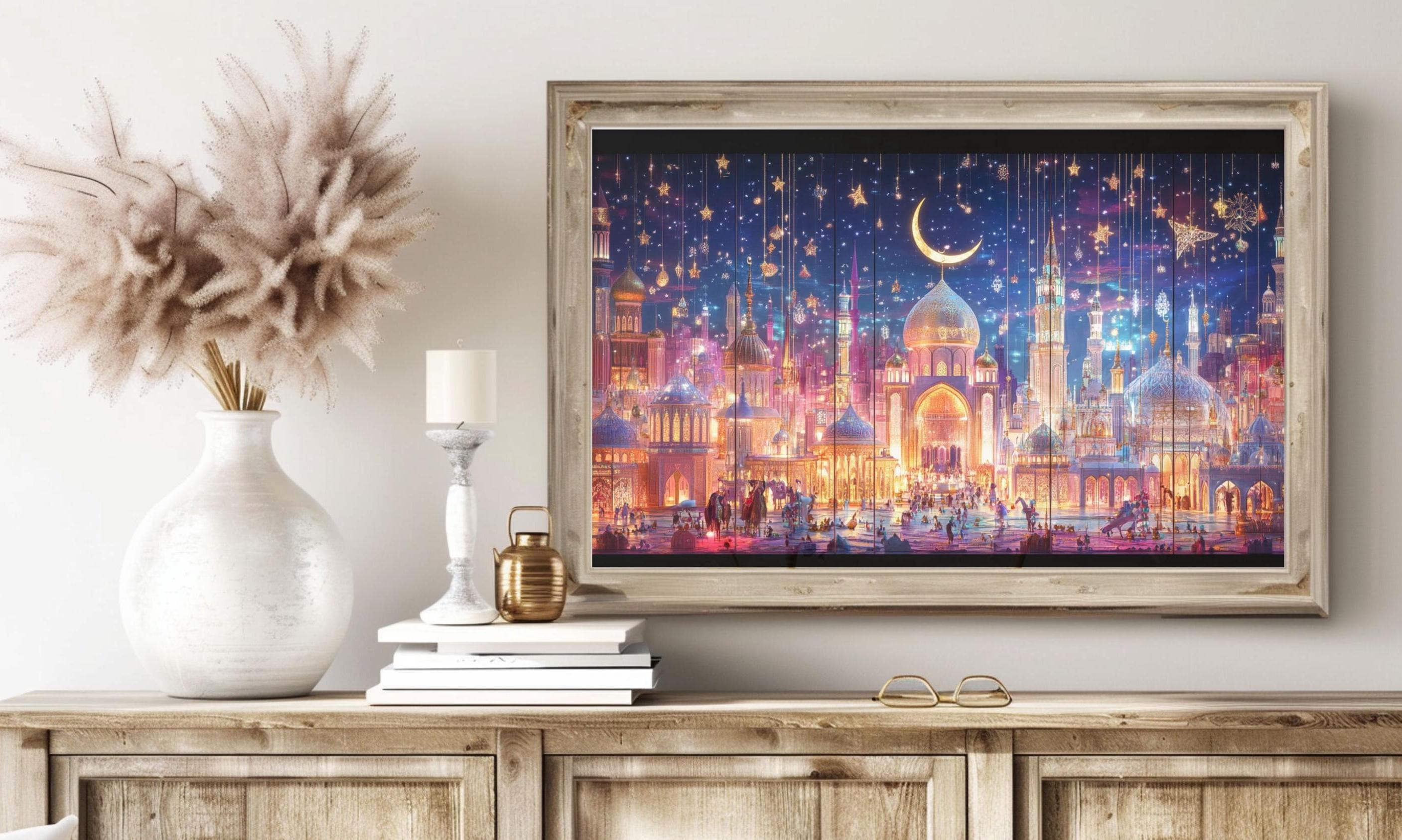Eid Mubarak 4K Frame TV Art — Dark Blue & Gold Islamic Digital Download ...