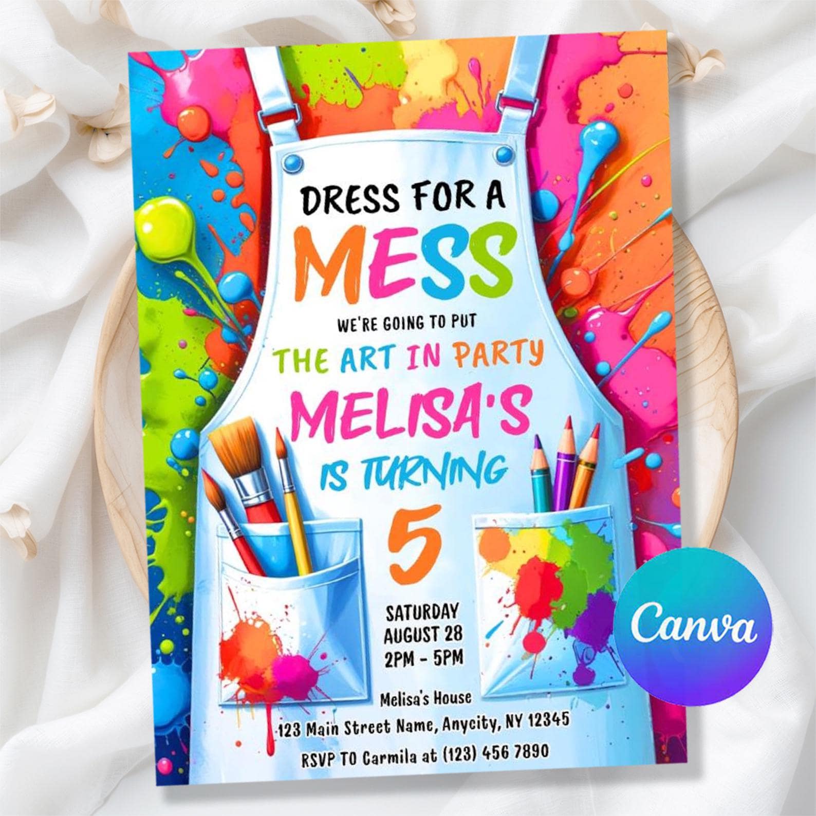 Editable Art Birthday Invitation Canva Template — 5x7 Printable ...