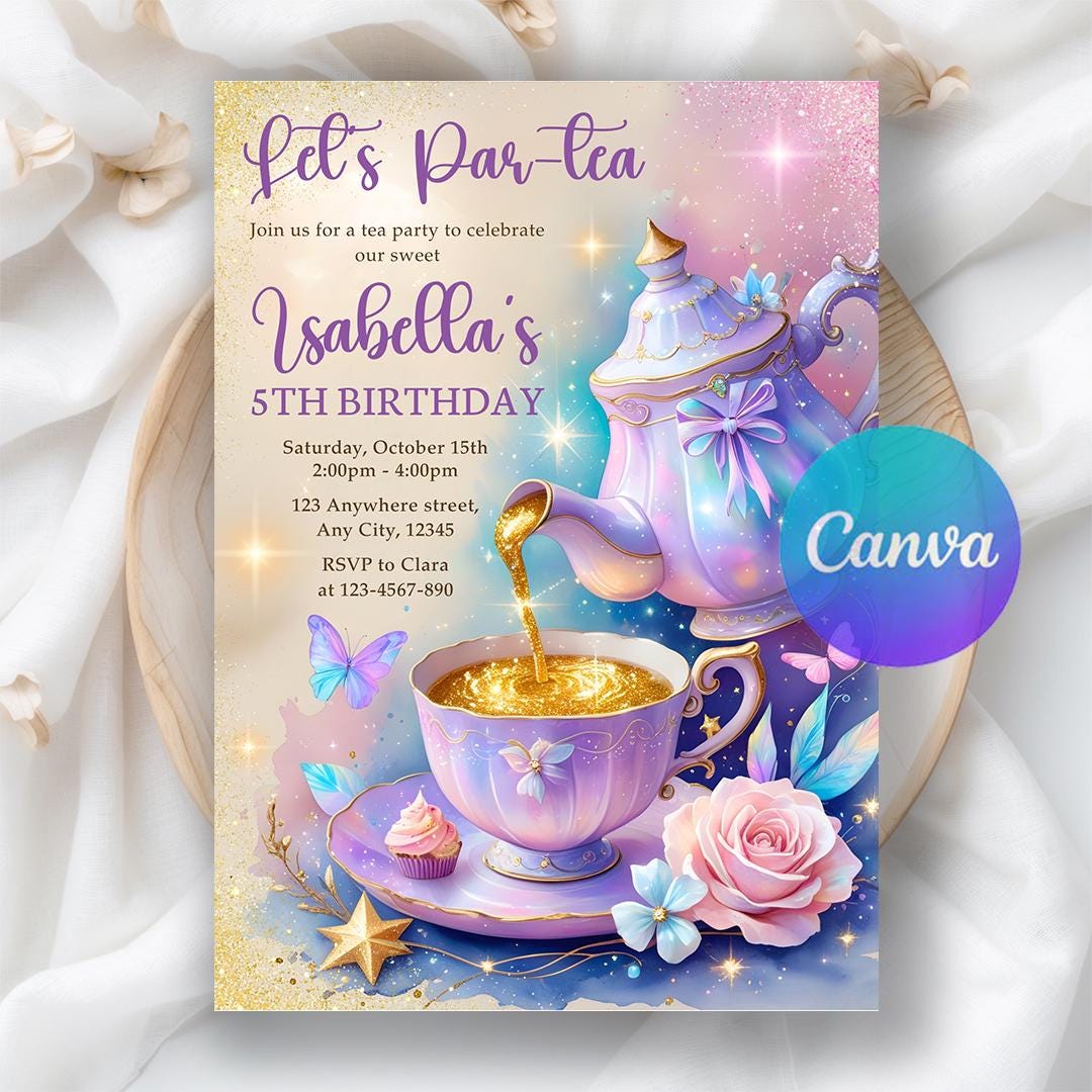 Editable Tea Party Birthday Invitation Template — Canva 5x7 PDF/JPG ...