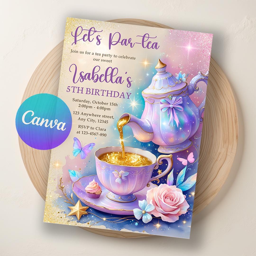 Editable Tea Party Birthday Invitation Template — Canva 5x7 PDF/JPG ...