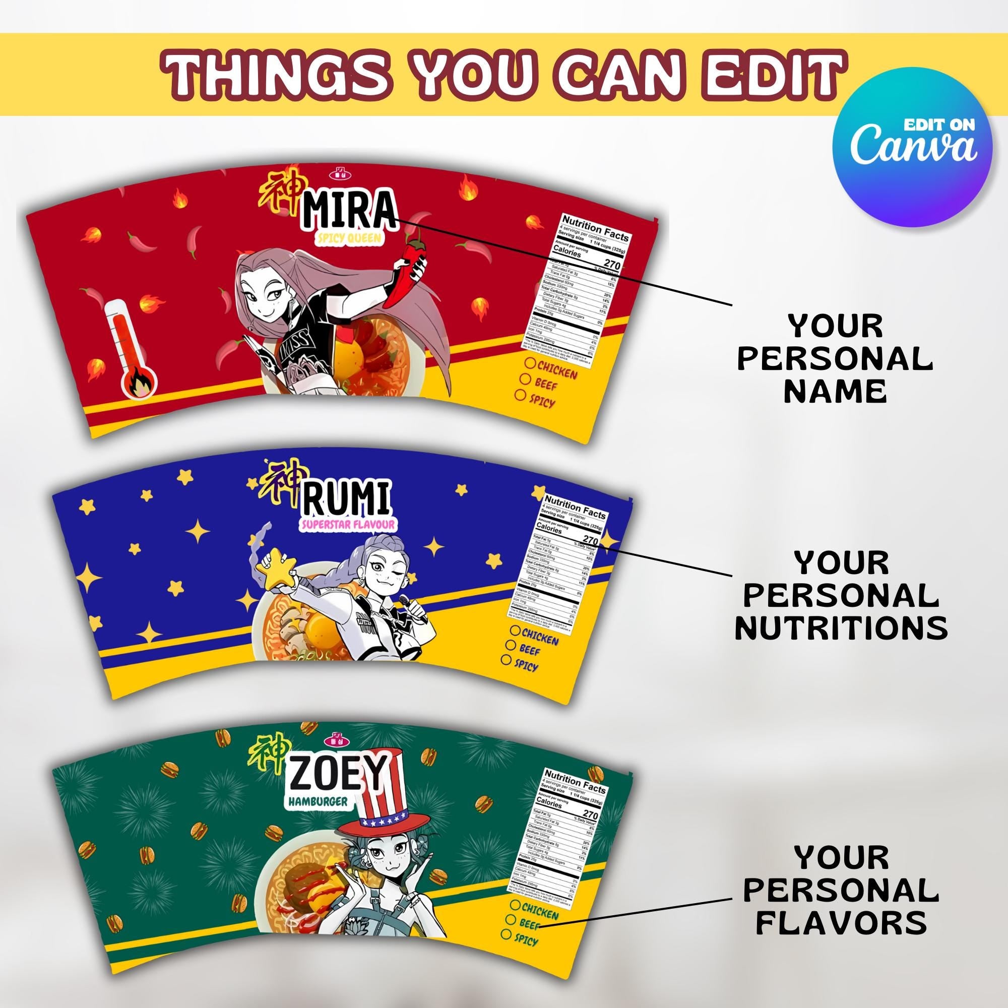 Kpop Demon Hunters Cup Noodle Labels Printable Editable Party – Crafty ...