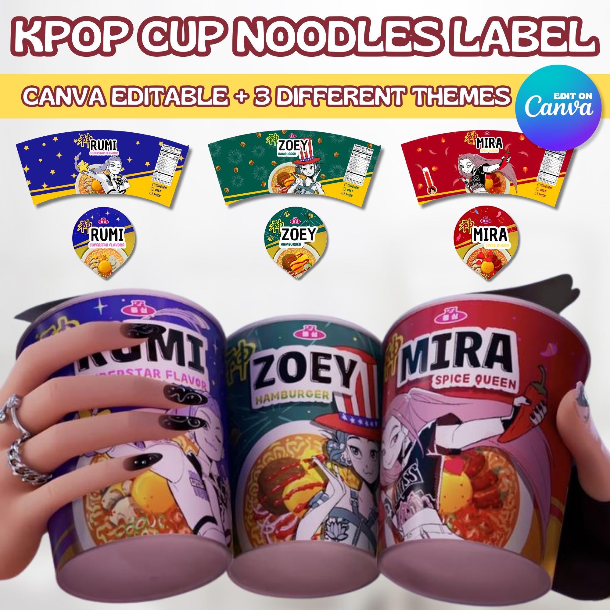Kpop Demon Hunters Cup Noodle Labels Printable Editable Party – Crafty ...