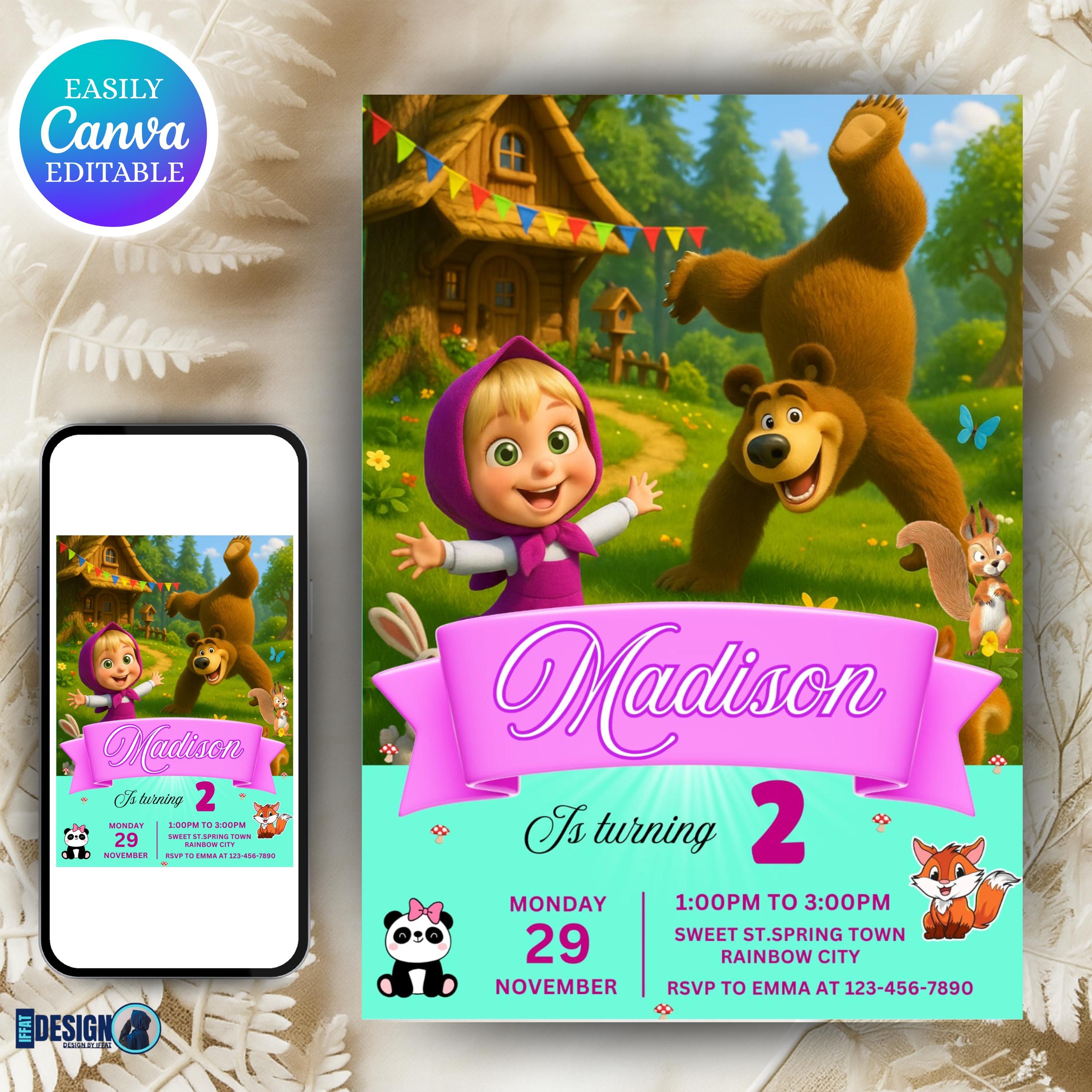 Editable 5x7 Birthday Invitation Canva Template - Woodland Friends ...