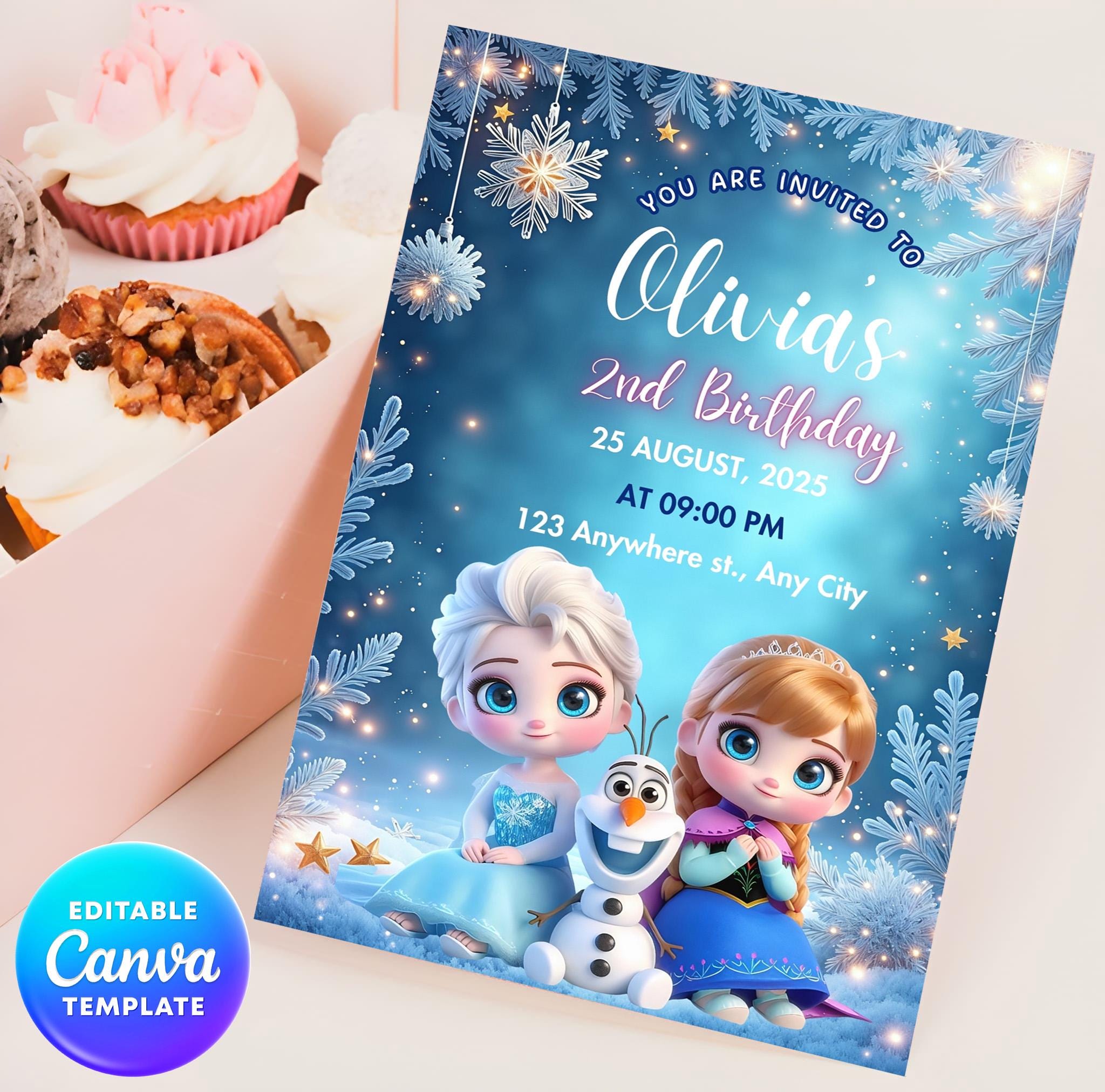 Editable Frozen Elsa and Anna Birthday Invitation Canva Template 5x7 P ...