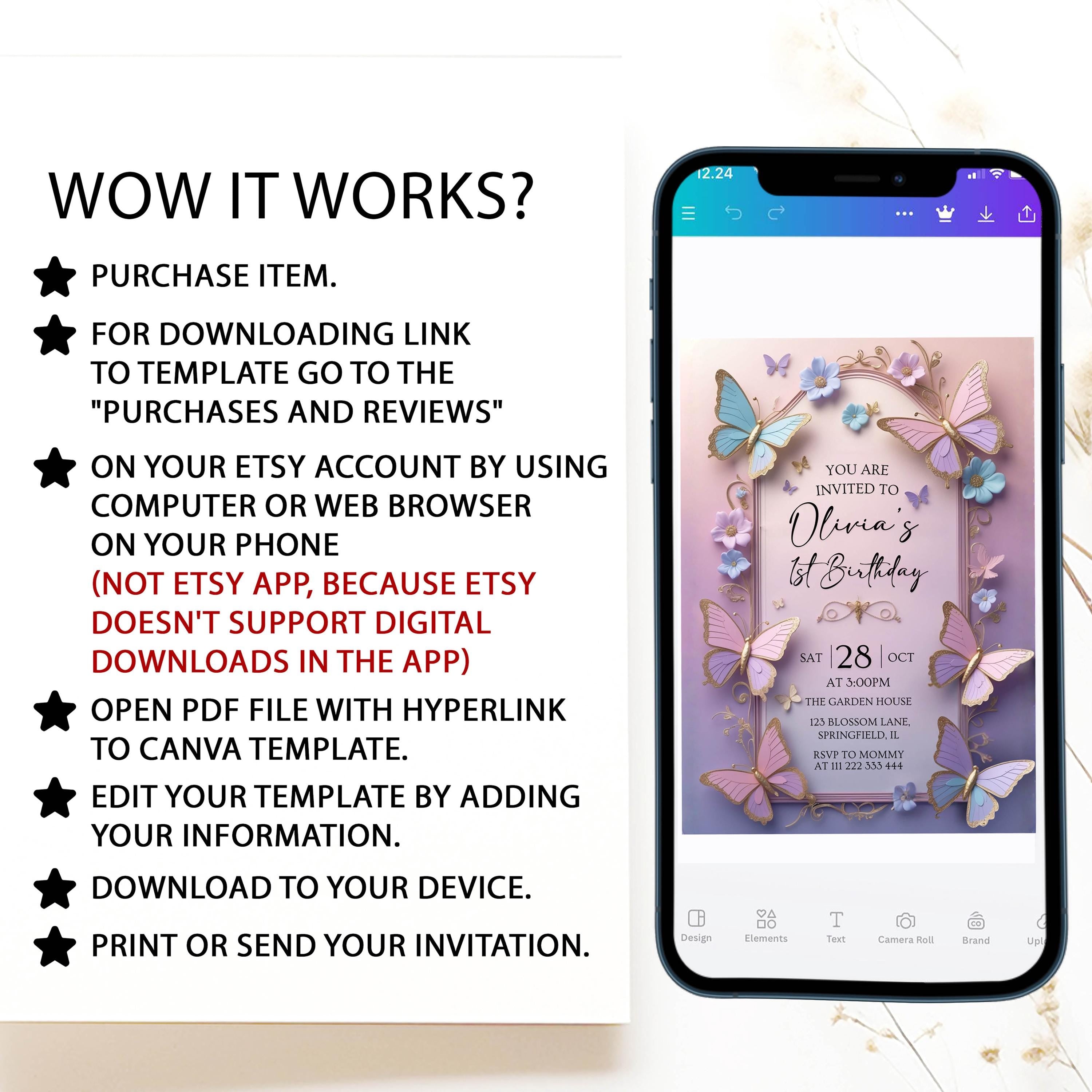Editable Butterfly Birthday Invitation Template — 5x7 Canva Download ...