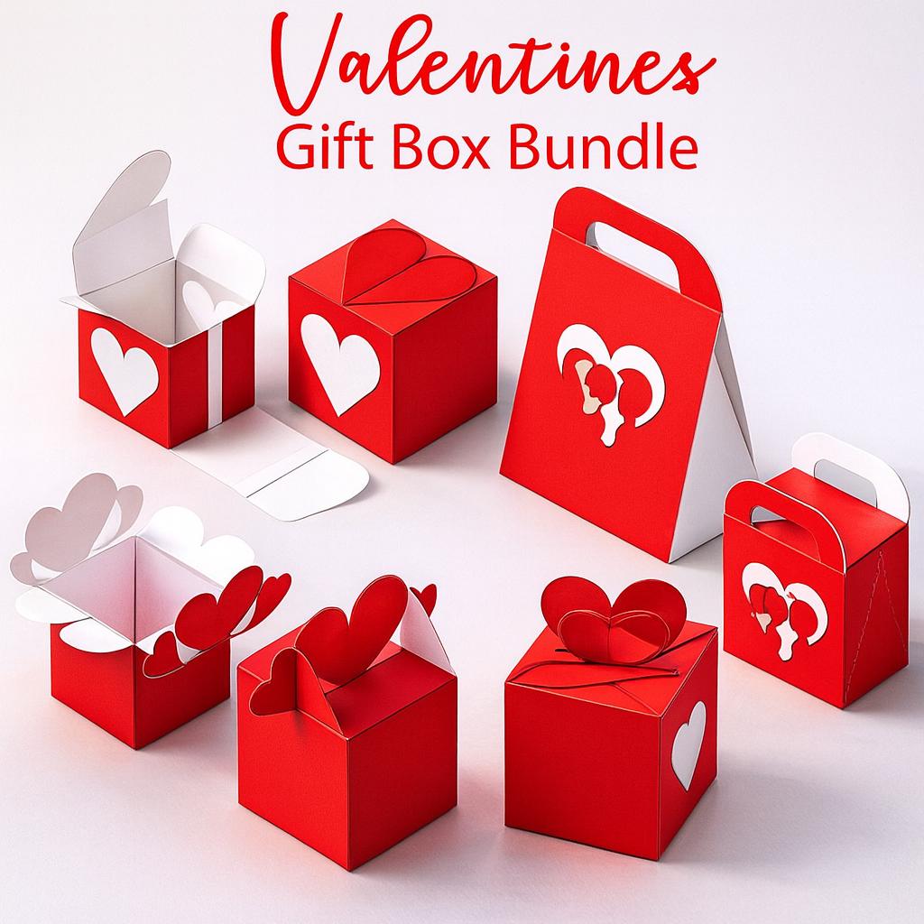 Heart Gift Box SVG Bundle — 3 Size Valentine Templates (SVG, PNG, PDF ...