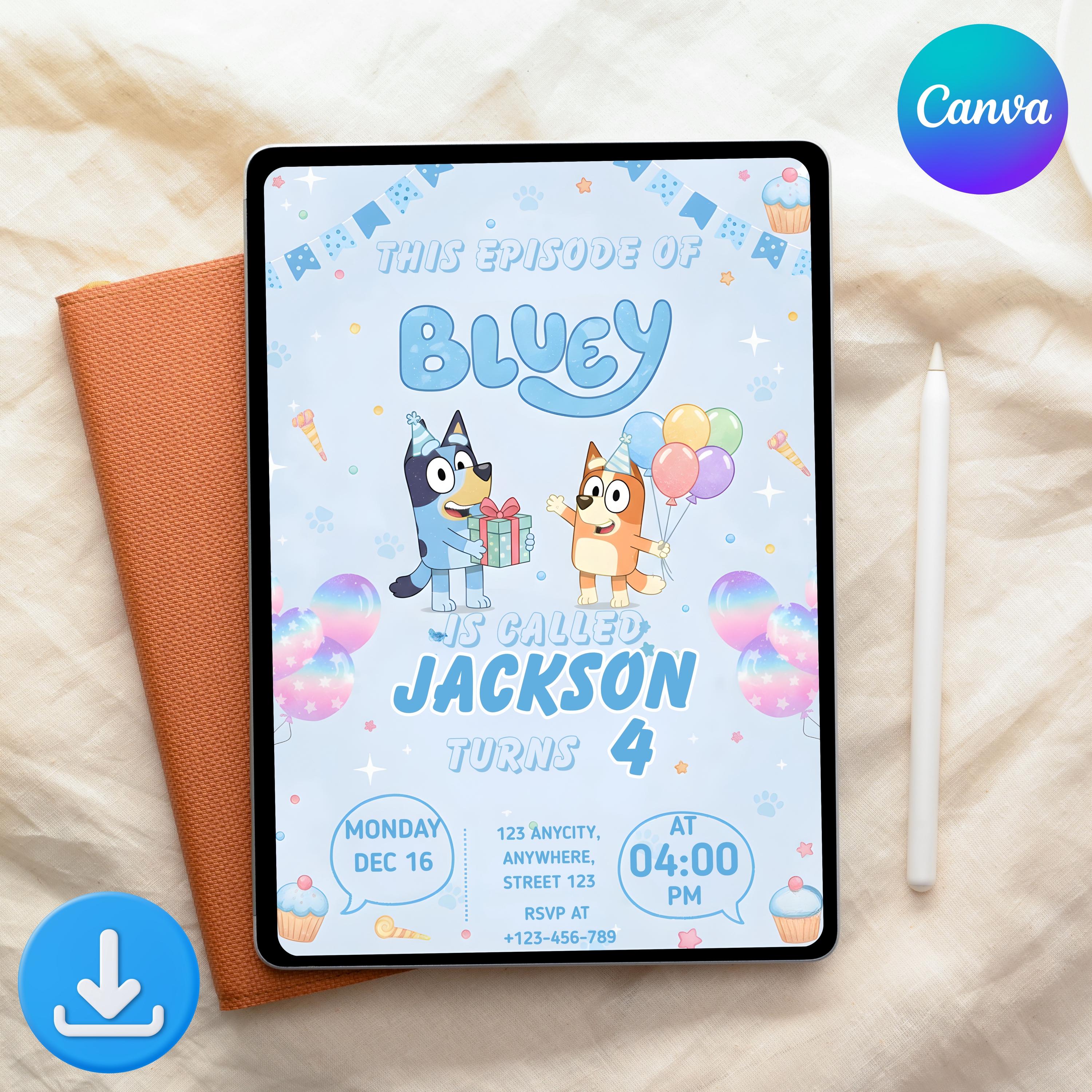 Editable Bluey & Bingo Birthday Invitation | Printable 5x7 Canva ...