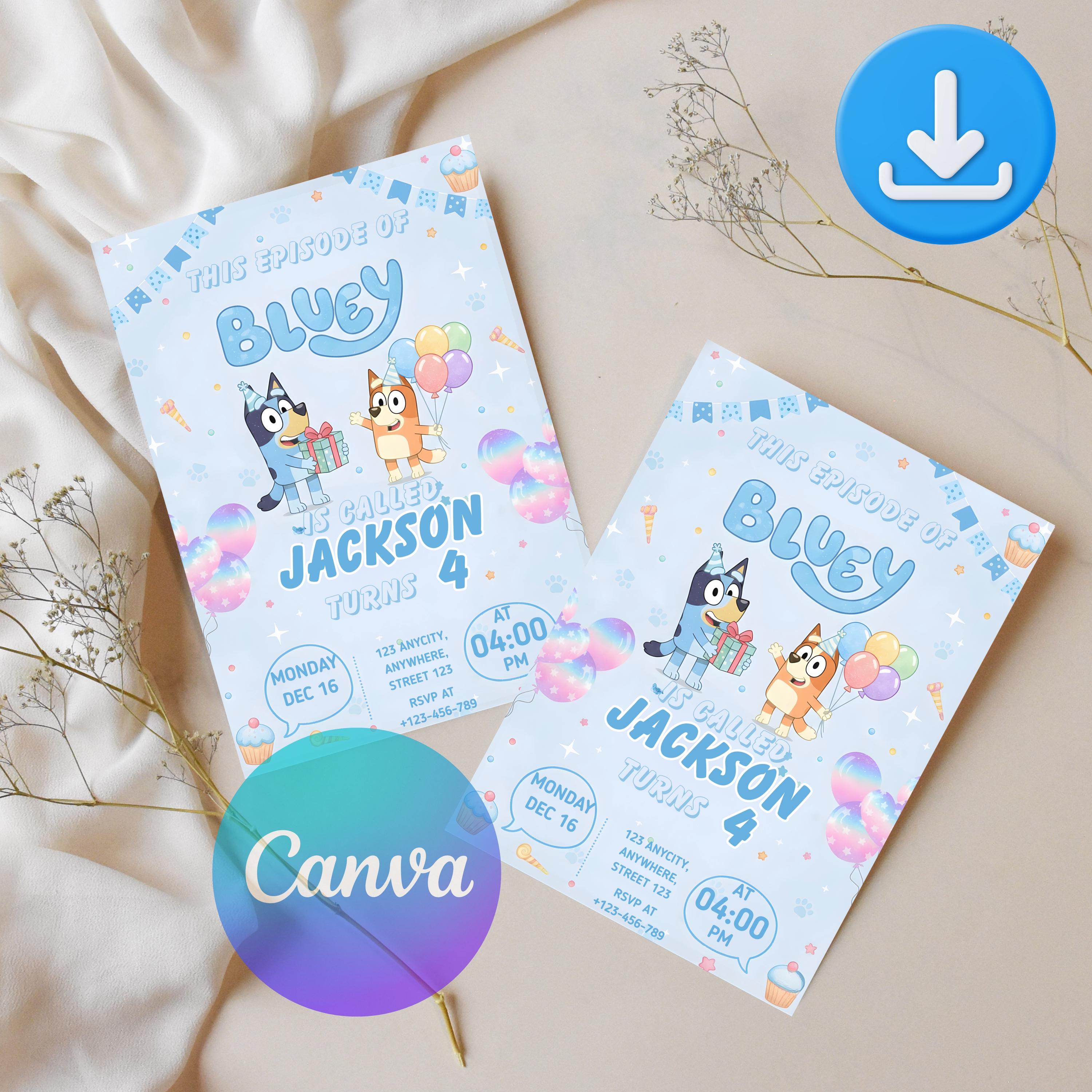 Editable Bluey & Bingo Birthday Invitation | Printable 5x7 Canva ...