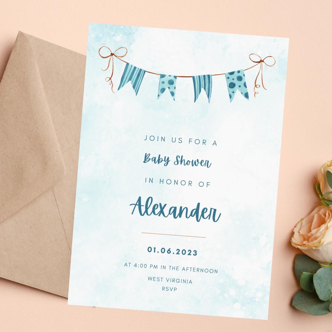 Blue Watercolor Baby Shower Invitation Template - Editable PDF – Crafty ...