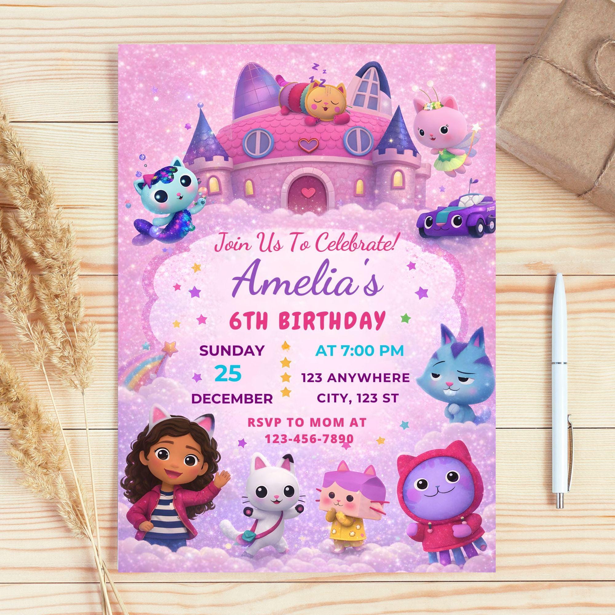 Editable Gabby's Dollhouse 5x7 Birthday Invitation Template - Canva ...