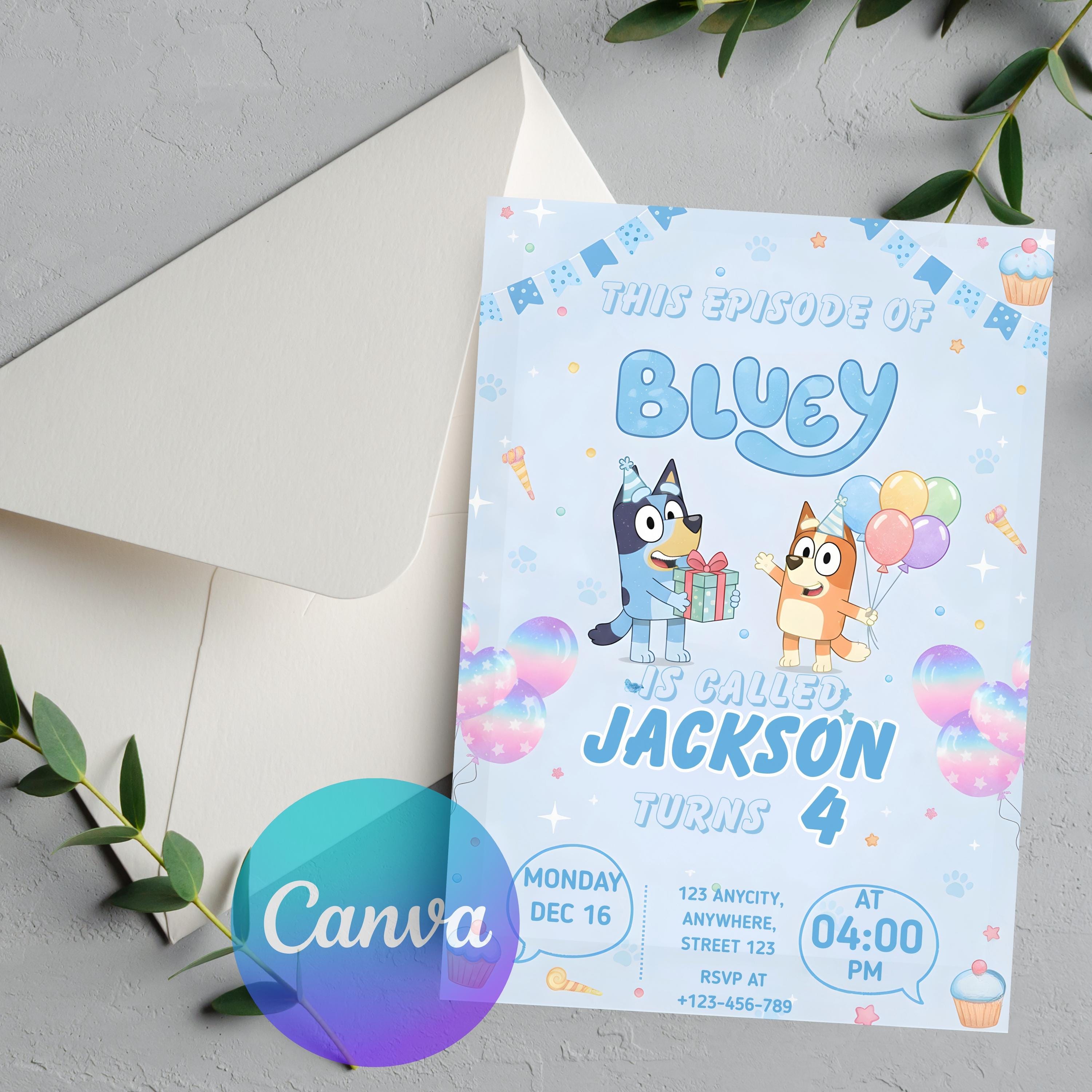 Editable Bluey & Bingo Birthday Invitation | Printable 5x7 Canva ...