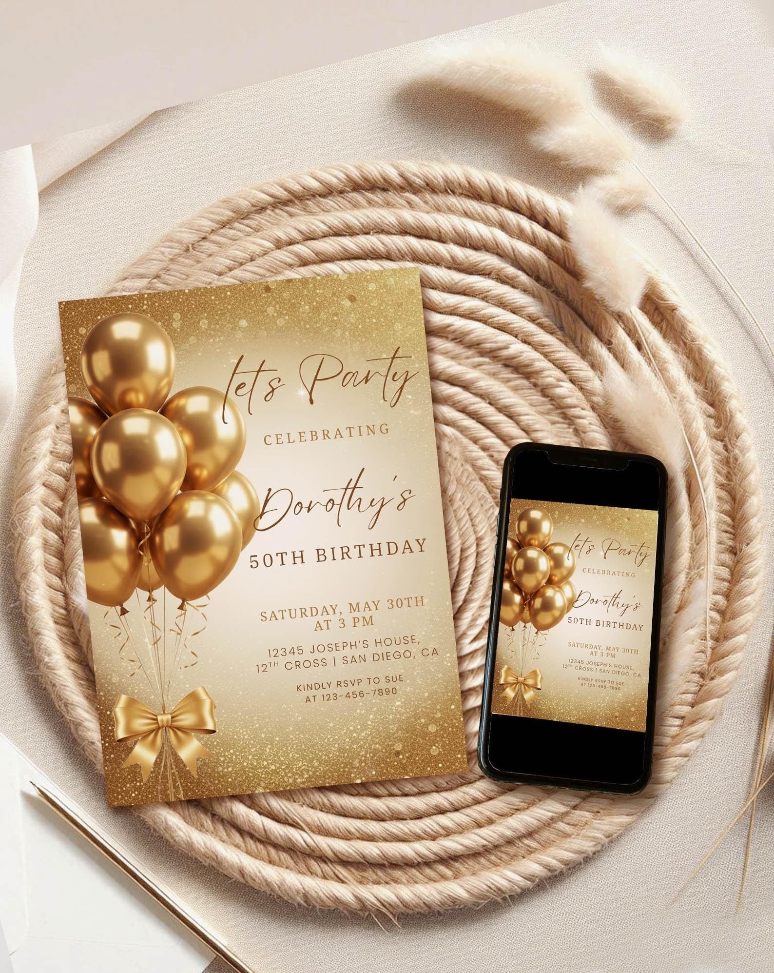 Gold Glitter 5x7 Editable Birthday Invitation Template — Canva – Crafty ...
