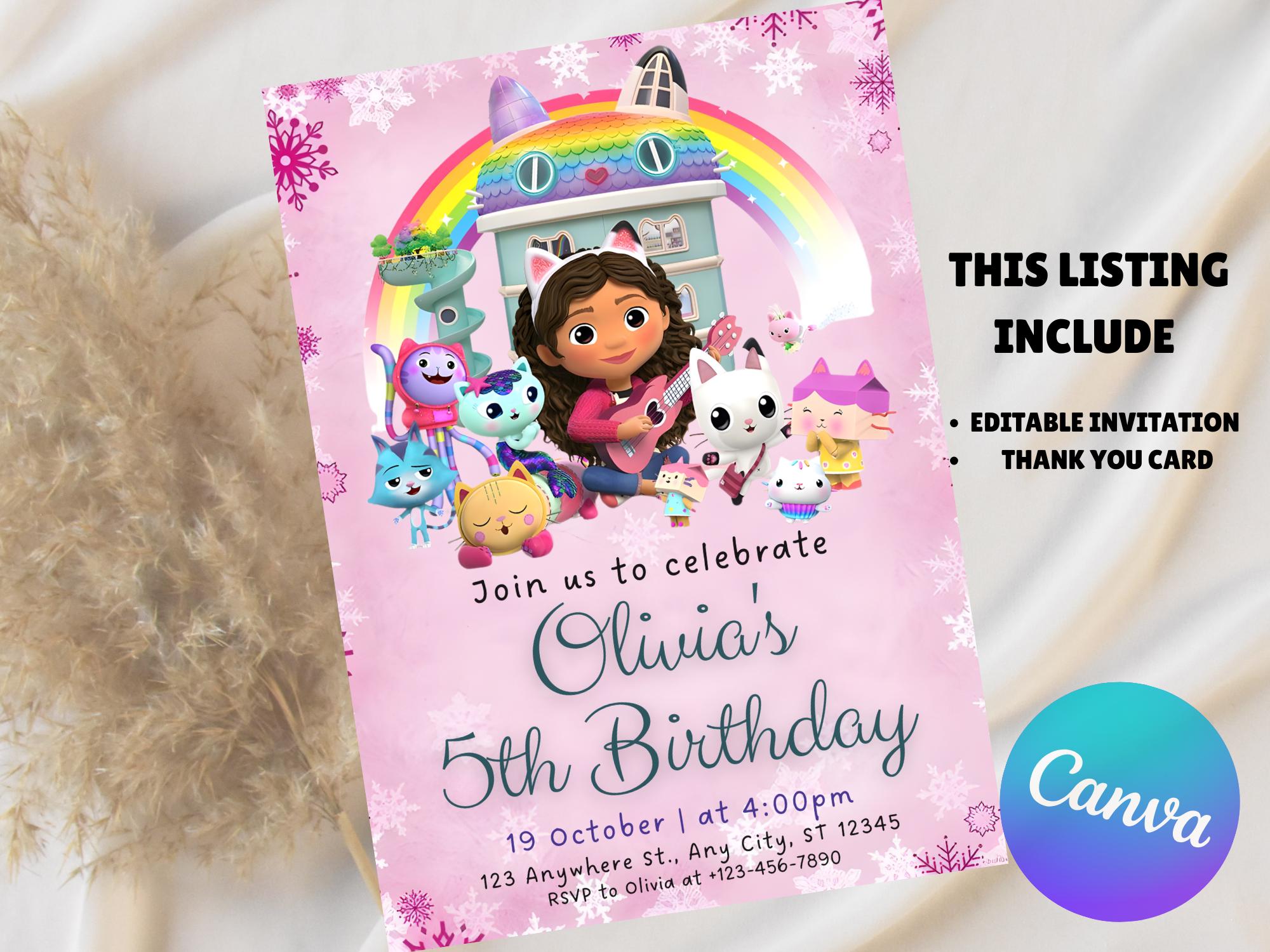 Gabby's Dollhouse Birthday Invitation Canva Template - Editable ...