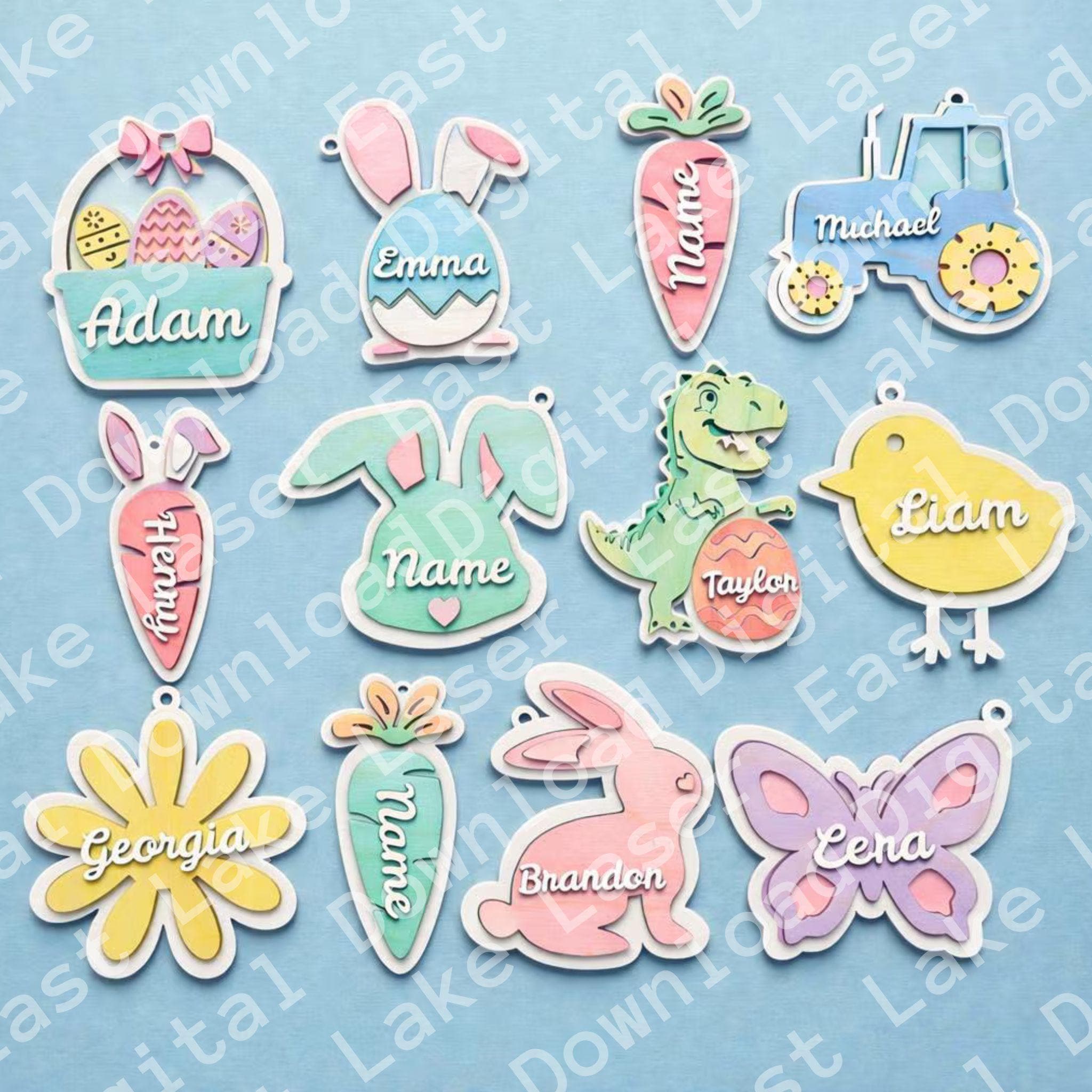 Easter Basket Tag SVG Bundle | 12 Layered Laser Files for Personalised ...