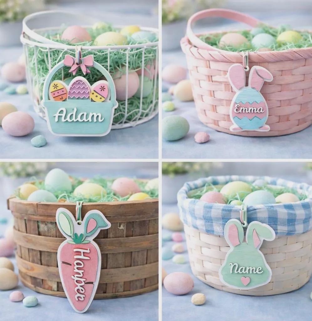 Easter Basket Tag SVG Bundle | 12 Layered Laser Files for Personalised ...